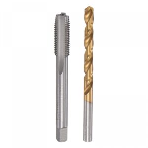 uxcell m8 x 1 straight flute thread tap and 7.0mm twist drill bit set, metric titanium plated 6542 high speed steel machine screw thread tap threading drilling tool