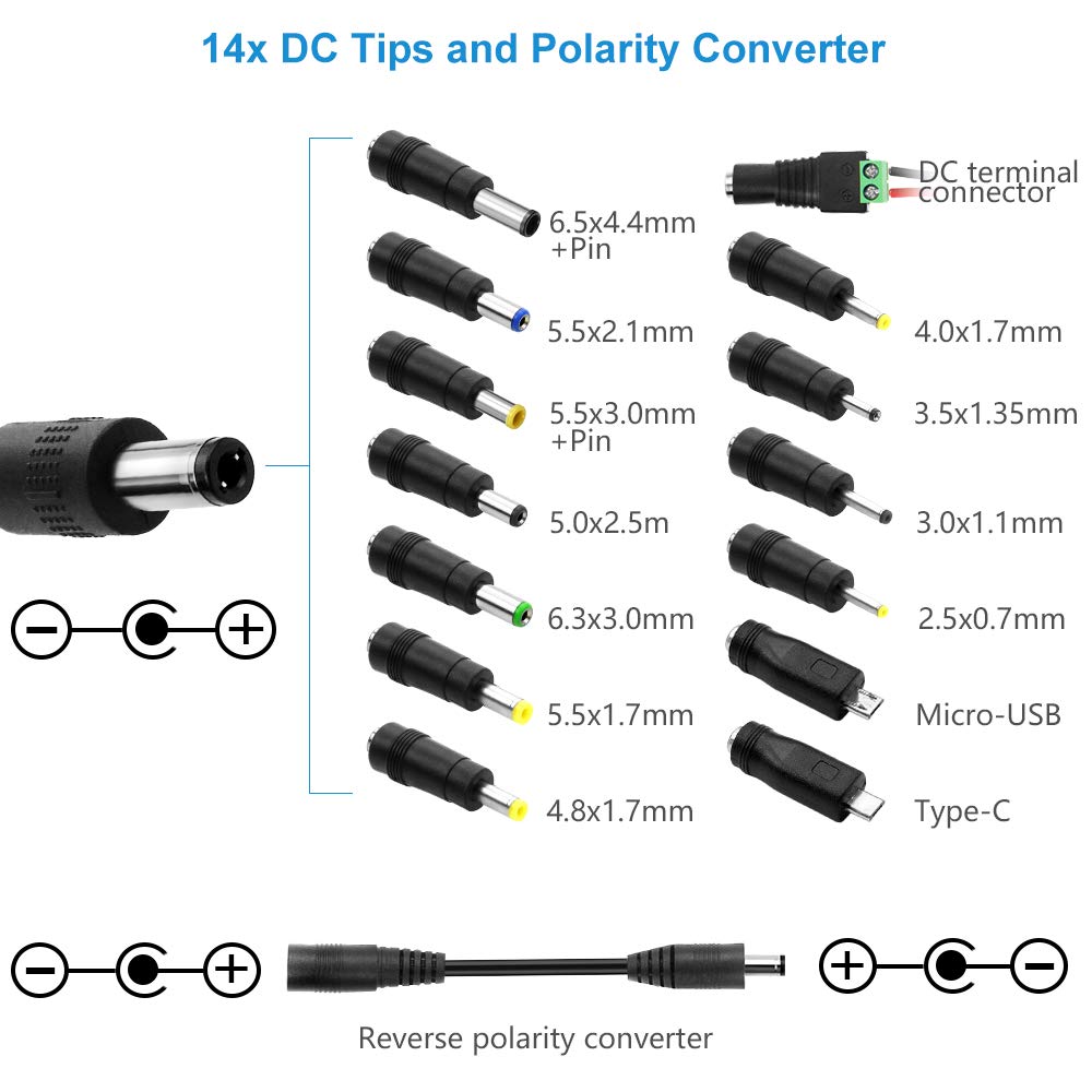 SHNITPWR 3V~12V Universal Power Supply 12W 1A AC/DC Adjustable Power Adapter Transformer 100V~240V AC to DC 3V 4.5V 5V 6V 7.5V 9V 12V 1A 12W Max Switch Converter with 14 Tips and Polarity Converter