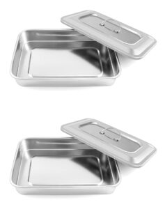 qwork medical surgical trays, 2 pack stainless steel dental instruments organizer holder sterilization tray for lab instrument supplies, 11.8" x 7.8" x 2"