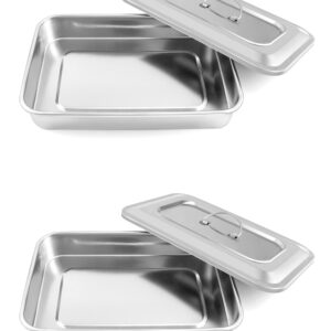 QWORK Medical Surgical Trays, 2 Pack Stainless Steel Dental Instruments Organizer Holder Sterilization Tray for Lab Instrument Supplies, 11.8" x 7.8" x 2"