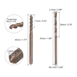 uxcell M2.5 x 0.45 Spiral Flute Tap and 2.1mm Twist Drill Bit Set, Metric M35 Cobalt High Speed Steel Machine Threading Screw Thread Tap Tool for Stainless Steel