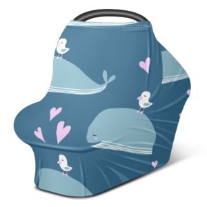 baby car seat stroller covers cute whale birds nursing cover breastfeeding scarf soft breathable stretchy infant car canopy coverage carseat cover for boys and girls multi use