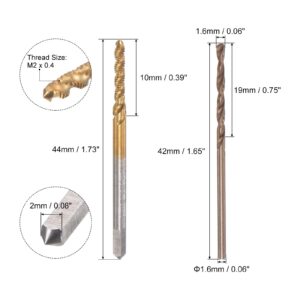 uxcell M2 x 0.4 Spiral Flute Tap 1.6mm Drill Bit Set, Metric Titanium Plated M35 Cobalt High Speed Steel Machine Threading Screw Tap Drilling Tool