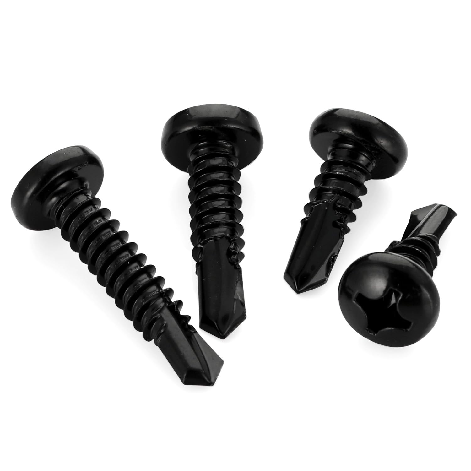 #8 X 1-1/4" Pan Head Self Drilling Screws, Phillips Drive Self Tapping Sheet Metal Tek Screws, Black Oxide 410 Stainless Steel, 100 PCS