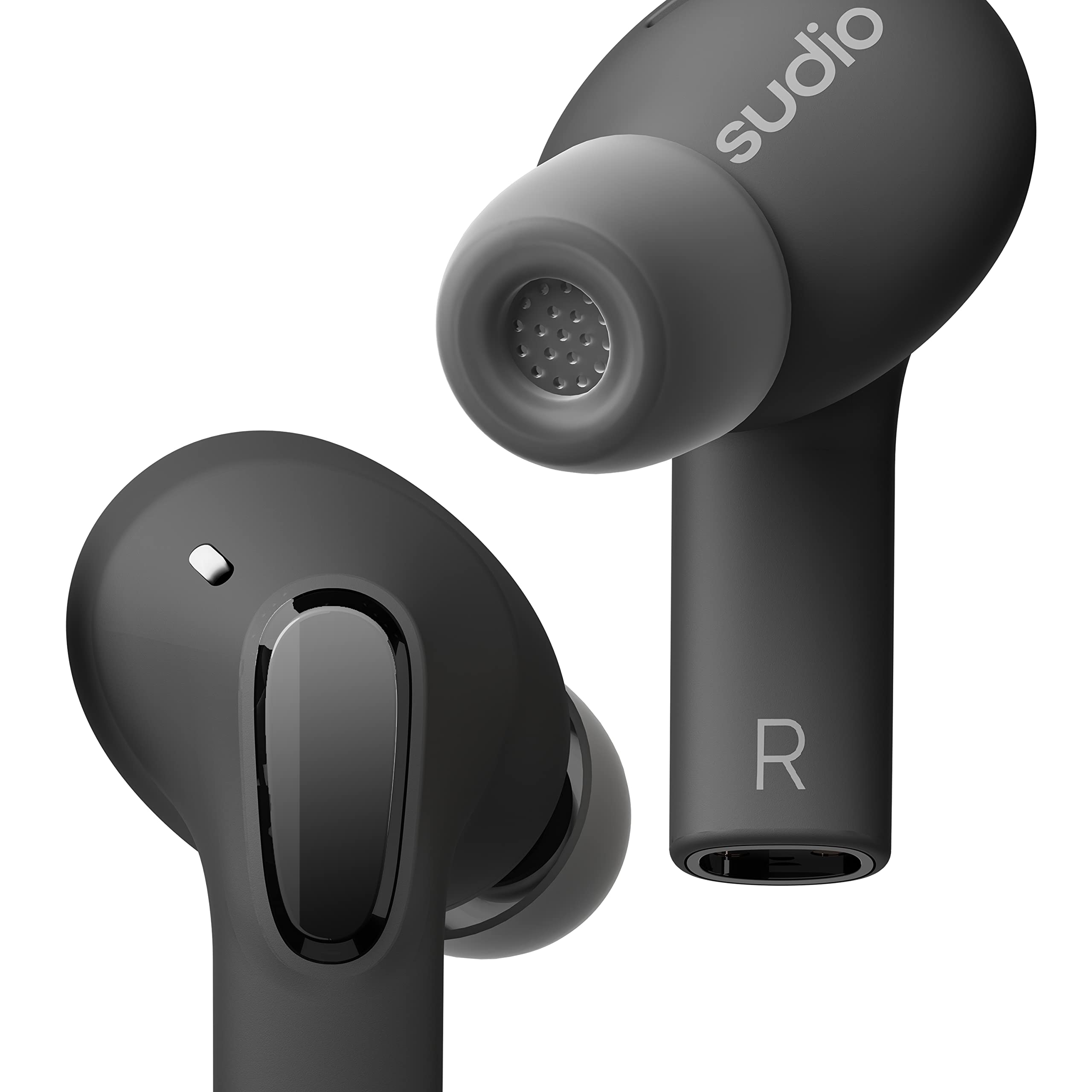 Sudio E2 Wireless Earbuds with Bluetooth 5.2, Hybrid ANC, Vivid Voice Microphone System, Spatial Sound by Dirac Virtuo, 30h Playtime, Quick Charge, IPX4 Splash Proof (Black)