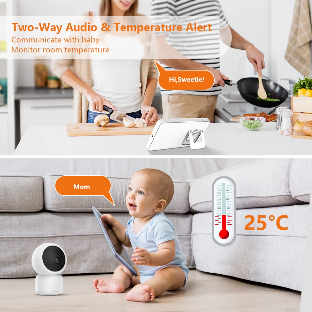 Vodeson 360 Camera Video Baby Monitor 5 ''display 1080P,Smart Vox Mode Wireless Baby Monitor with Camera and Audio,2-way Talk,night Vision, Infant Monitor No Need Wifi for Long Range Indoor Camera.