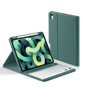 leijue keyboard case with pencil holder for ipad air 4th/5th 2020/2022, pu leather stand cover with magnetic detachable keyboard fit for ipad air 4th/5th (green)