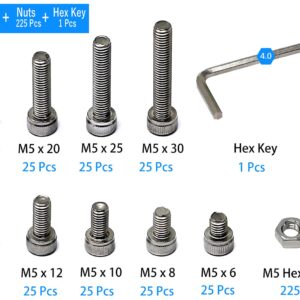 iexcell 450 Pcs M5 x 6/8/10/12/14/16/20/25/30 Stainless Steel 304 Hex Socket Head Cap Screws Bolts Hex Nuts Assortment Kit