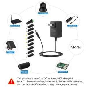 SHNITPWR 15V DC Power Supply 15V 2A 30W AC Adapter 15 Volt DC Power Cord AC 100~240V to DC 15Volt 2amp Power Adapter Charger with 10 Tips 5.5x2.5mm 5.5x2.1mm 5.5x3.0mm 3.5x1.35mm 4.8x1.7mm