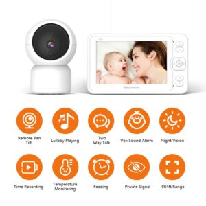 Vodeson 360 Camera Video Baby Monitor 5 ''display 1080P,Smart Vox Mode Wireless Baby Monitor with Camera and Audio,2-way Talk,night Vision, Infant Monitor No Need Wifi for Long Range Indoor Camera.