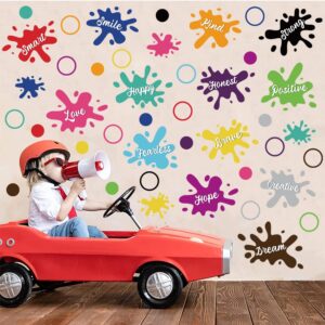 Supzone Colorful Paint Wall Decal Inspirational Quotes Wall Stickers Ink Splatter Splotches Wall Decal Watercolor Paint Splash Wall Art Sticker for Kids Classroom Nursery Playroom Bedroom School