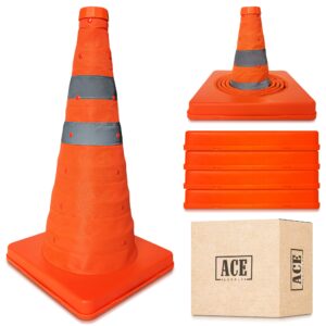 collapsible traffic cones safety cones - 4 pack, 18 inch - parking cones for parking lot - collapsible cones for use as road cones, orange cones for parking, collapsible traffic cone for drivers