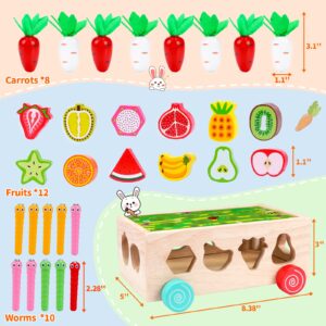 Montessori Toys for 1 2 3 Year Old Boy Girl Carrot Harvest Game Wooden Toy Preschool Educational Learning Toy Shape Sorter Toys Xmas Gifts for 1 2 3 year old Boy Girl Fine Motor Skill Game Toddler Toy