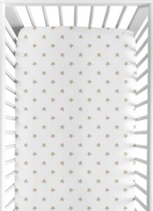 sweet jojo designs stars boy or girl fitted crib sheet baby or toddler bed nursery - white and gold star for celestial sky gender neutral unisex collection