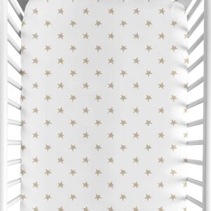 Sweet Jojo Designs Stars Boy or Girl Fitted Crib Sheet Baby or Toddler Bed Nursery - White and Gold Star for Celestial Sky Gender Neutral Unisex Collection