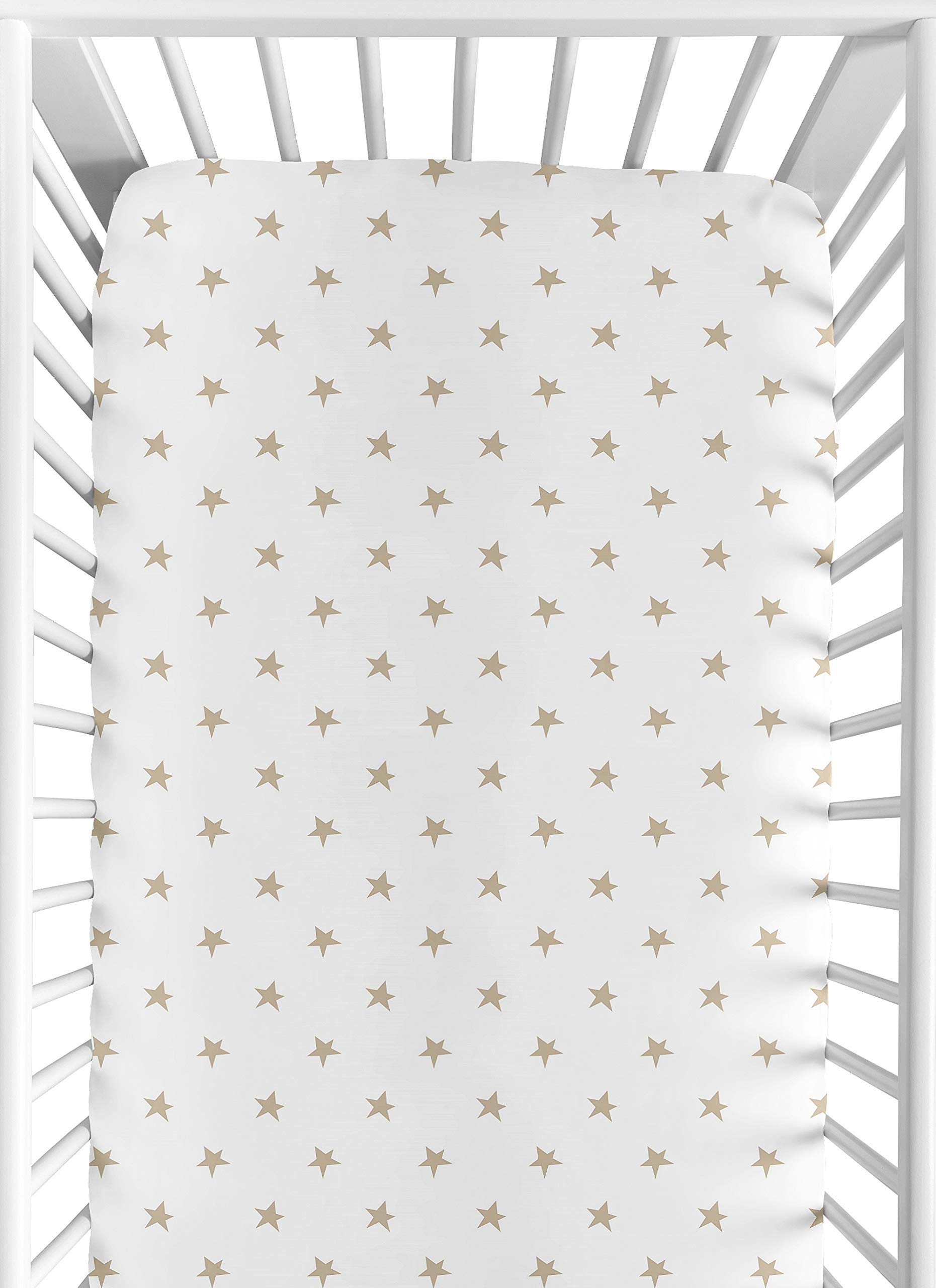 Sweet Jojo Designs Stars Boy or Girl Fitted Crib Sheet Baby or Toddler Bed Nursery - White and Gold Star for Celestial Sky Gender Neutral Unisex Collection