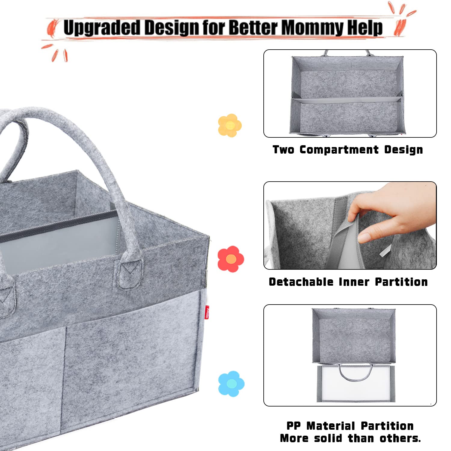 YaKuss Diaper Caddy Organizer for Baby, Changing Table Diaper Basket Caddy Storage Bin Car Organizer, Diaper Storage Caddy, Portable Diaper Caddy Basket for Boys and Girls (Small, 1.0 Grey)