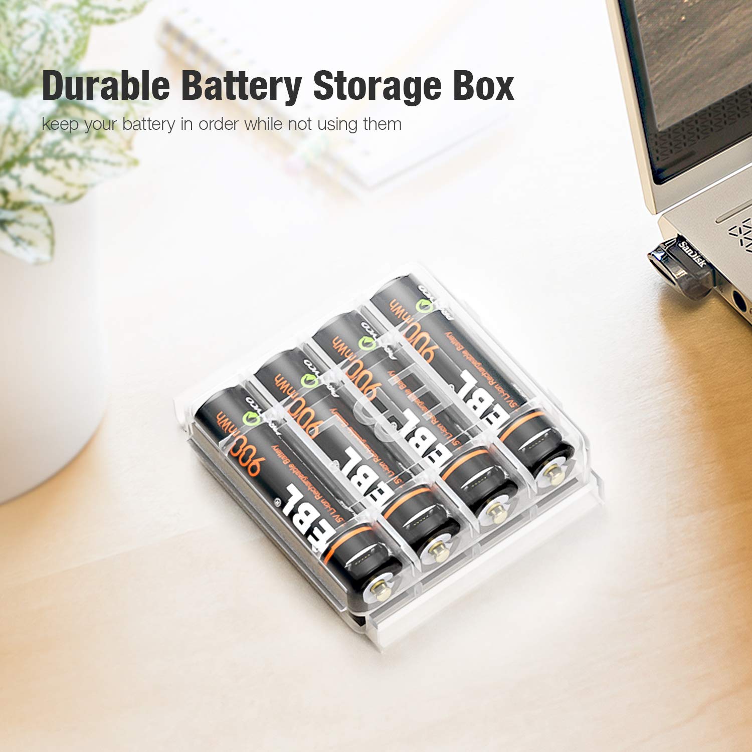 EBL Rechargeable AAA Lithium Batteries 1.5V AAA Battery 900mWh USB Rechargeable Batteries - 4 Pack