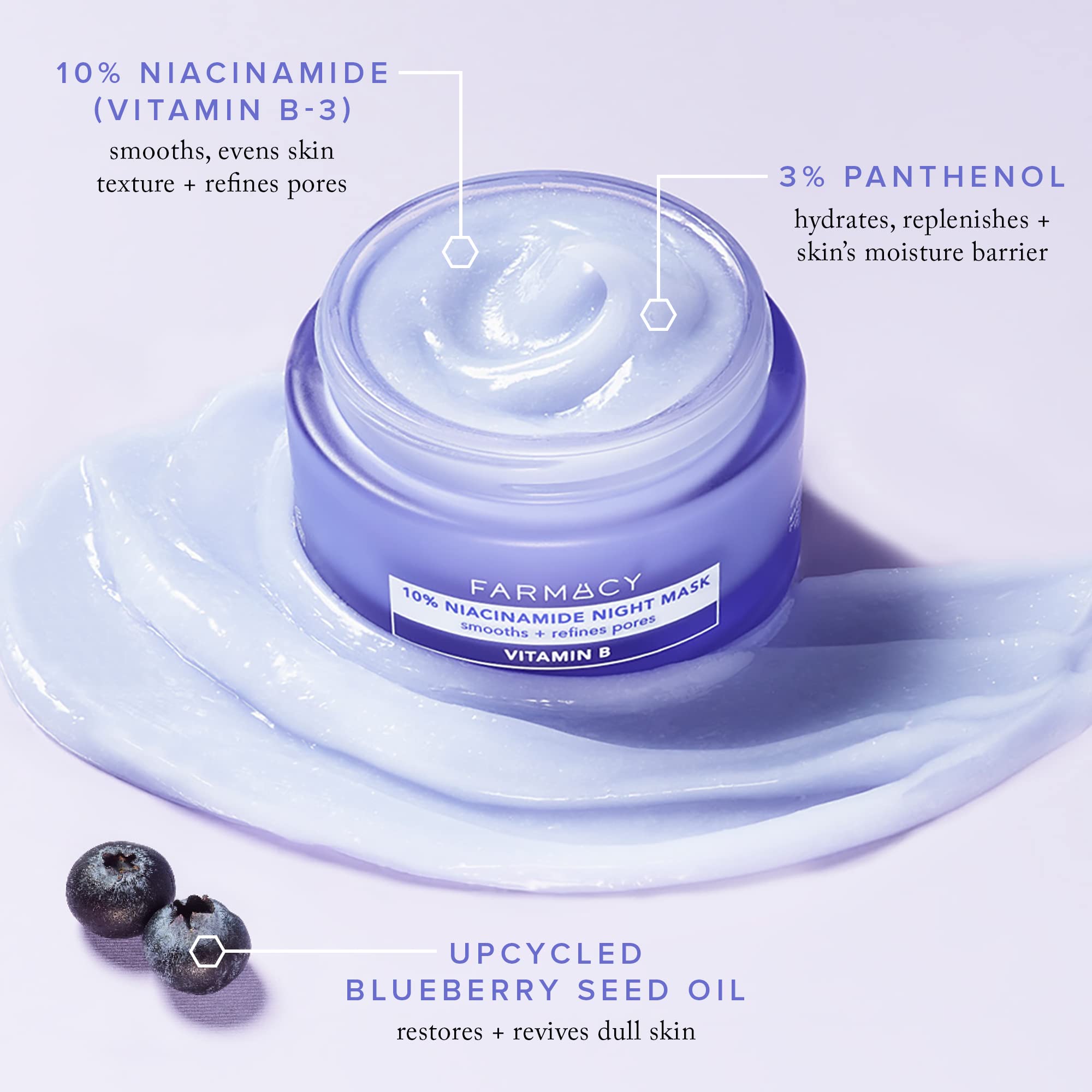 Farmacy Niacinamide Overnight Face Mask - Pore Refining Facial Mask with 10% Niacinamide - Replenishes Moisture Barrier with 3% Panthenol + Blueberry Seed Oil for Soft, Supple Skin (50ml)