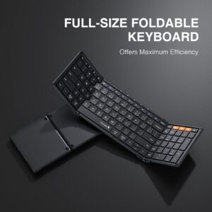 ProtoArc Foldable Bluetooth Keyboard, XK01 Folding Wireless Portable Keyboard with Numeric Keypad, Full-Size Travel Keyboard for iPad Tablet Smartphone Laptop PC Windows iOS Android, Black