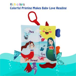 Fish Baby Books Toys 0-6-12-18 Months,Touch Feel Crinkle Cloth Books For Babies Infant Newborn 0-3 Months Baby Girl Boy Shower Gifts Toys,Soft Teething Stroller Toy,Christmas Stocking Stuffers-Mermaid