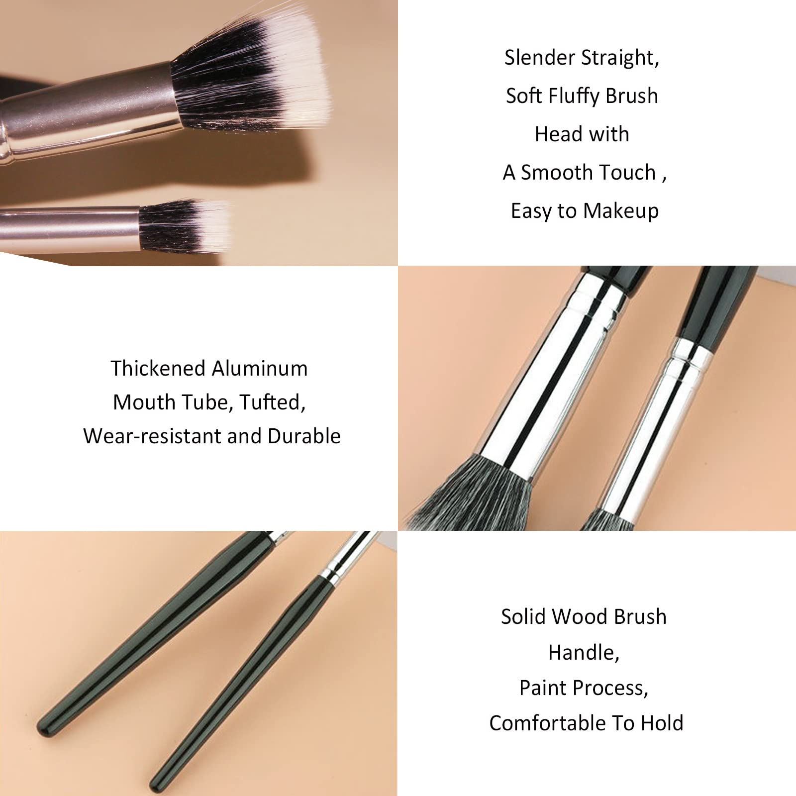 Makeup Brushes Dpolla New Expert Pro Foundation Makeup Brush 2PCS Duo Fiber Stippling Brush Perfect for Foundation,Powder,Highlight,Cream,Blush,Mineral Makeup (Black)