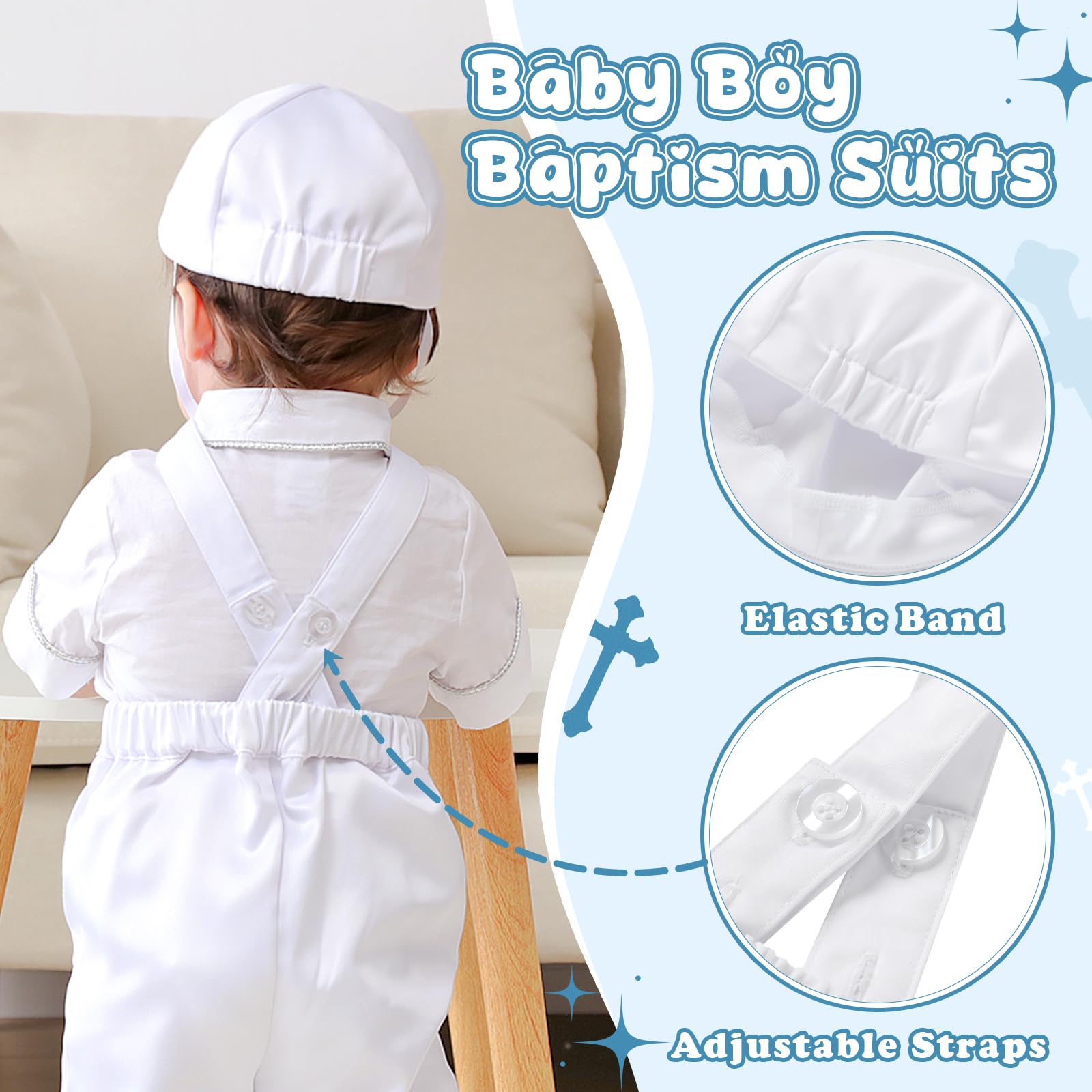 Booulfi Baptism Christening Outfits for Boys Easter Outfit Baby Boys Clothes Church Blessing Suits Summer Gentleman Birthday Wedding Outfit with Dress Shirt Bowtie Suspender Pants Hat 12-18 Months