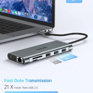 Docking Station, YEOLIBO 13 in 1 USB C Docking Station, USB C Hub Triple Display with 100W PD Charging, 4K HDMI, DP, 10Gbps USB 3.1, USB 2.0, 1000Mbps Ethernet for MacBook Pro and Type C Laptops