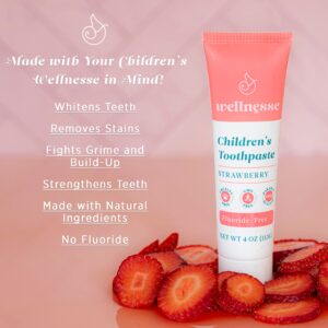 Wellnesse Children’s Toothpaste - Fluoride Free Natural Flavored Toothpaste for Kids and Toddlers - Strawberry - 3 Tubes, 4 oz - Made with Hydroxyapatite, Calcium Carbonate, and Aloe Vera