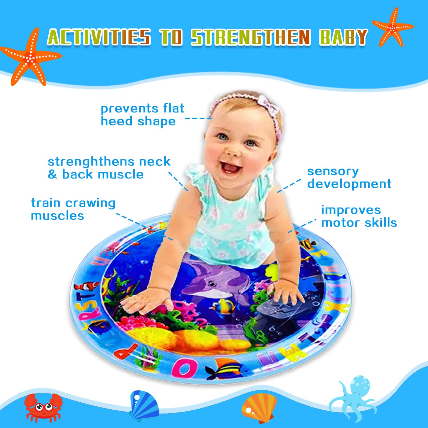 Inflatable Tummy Time Water Mat for Baby Gift for 3-6 Months, Baby Water Mat Early Development Activity Play Mat Sensory Toy, Your Baby's Stimulation Growth for 6-12 Months Newborn Girls Boys（2 Pcs）