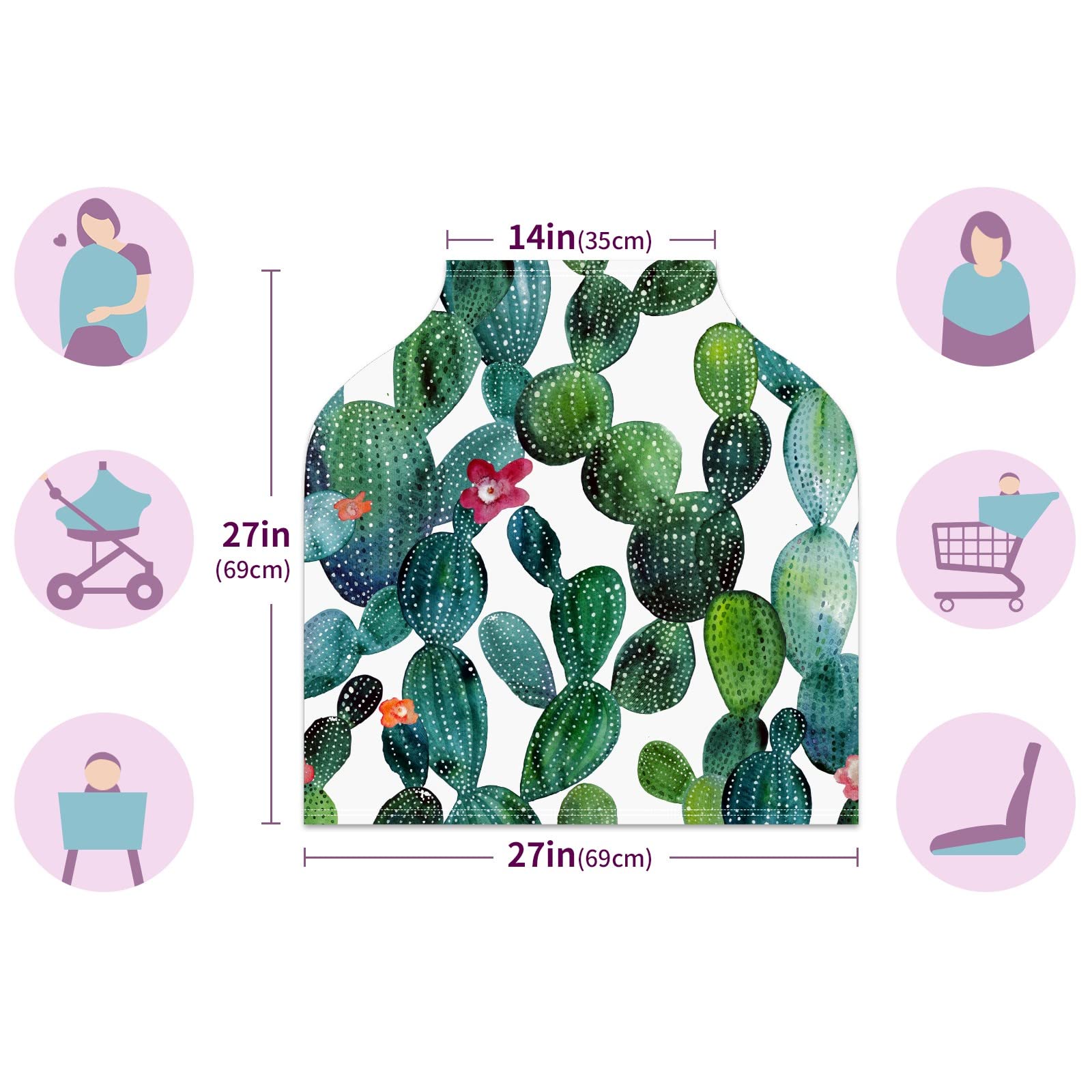 Baby Car Seat Stroller Covers Cactus Collettion Nursing Cover Breastfeeding Scarf Soft Breathable Stretchy Infant Car Canopy Coverage Carseat Cover for Boys and Girls Multi Use