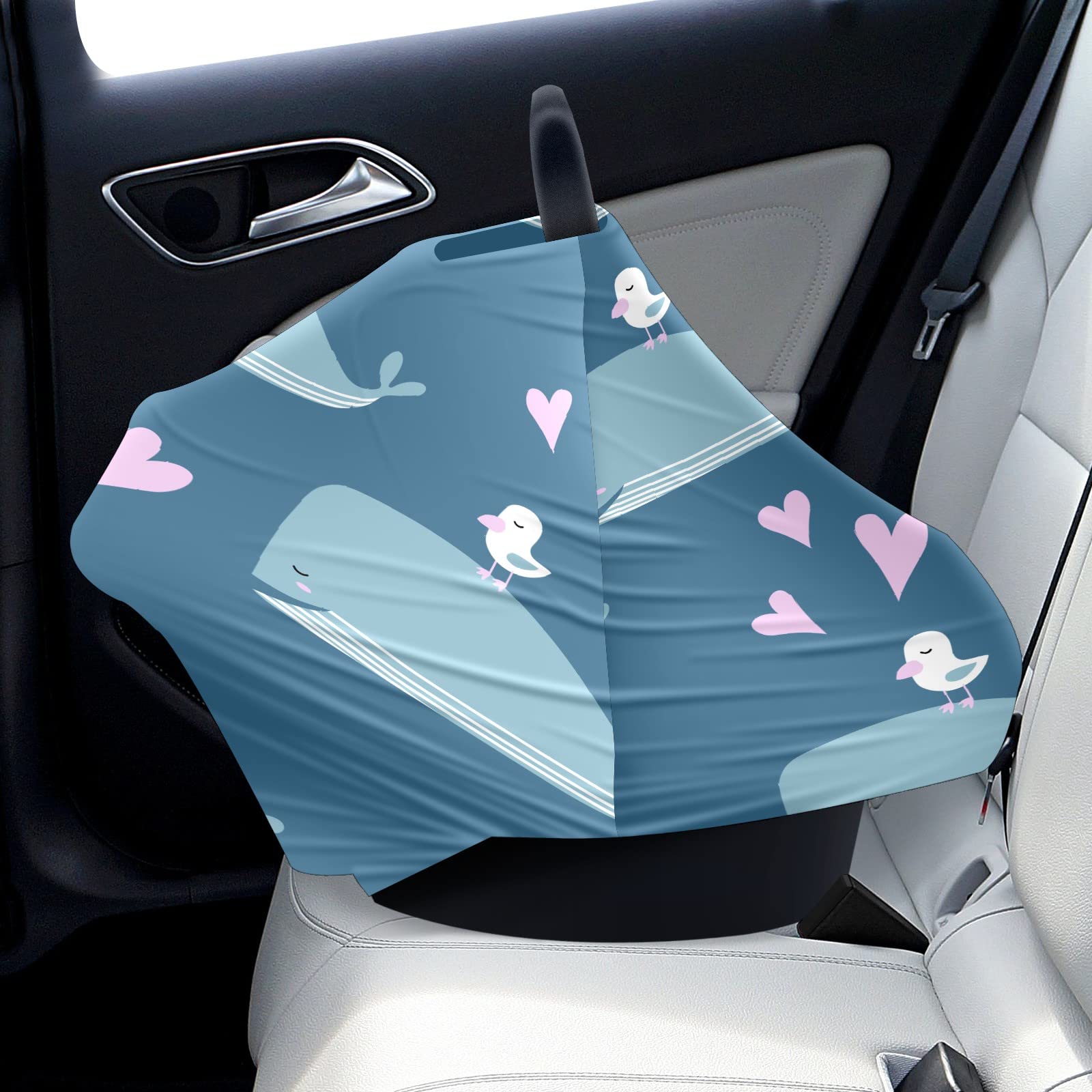 Baby Car Seat Stroller Covers Cute Whale Birds Nursing Cover Breastfeeding Scarf Soft Breathable Stretchy Infant Car Canopy Coverage Carseat Cover for Boys and Girls Multi Use