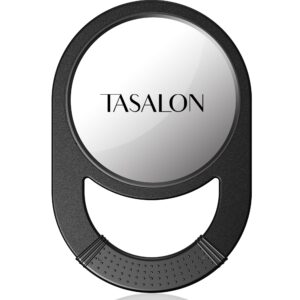 tasalon unbreakable hand mirror, hand mirrors with handle, salon mirror, barber mirror for hair, anti-slip hand held mirror with rubber grip for travel, makeup, shaving, shower, camping - black