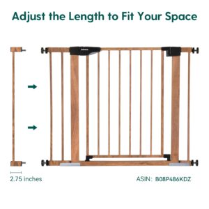 Babelio Metal Baby Gate with Wood Pattern, 29-43" Easy Install Pressure Mounted Dog Gate, No Drilling, No Tools Required, Ideal for Stairs and Doorways, with Wall Protectors and Extenders