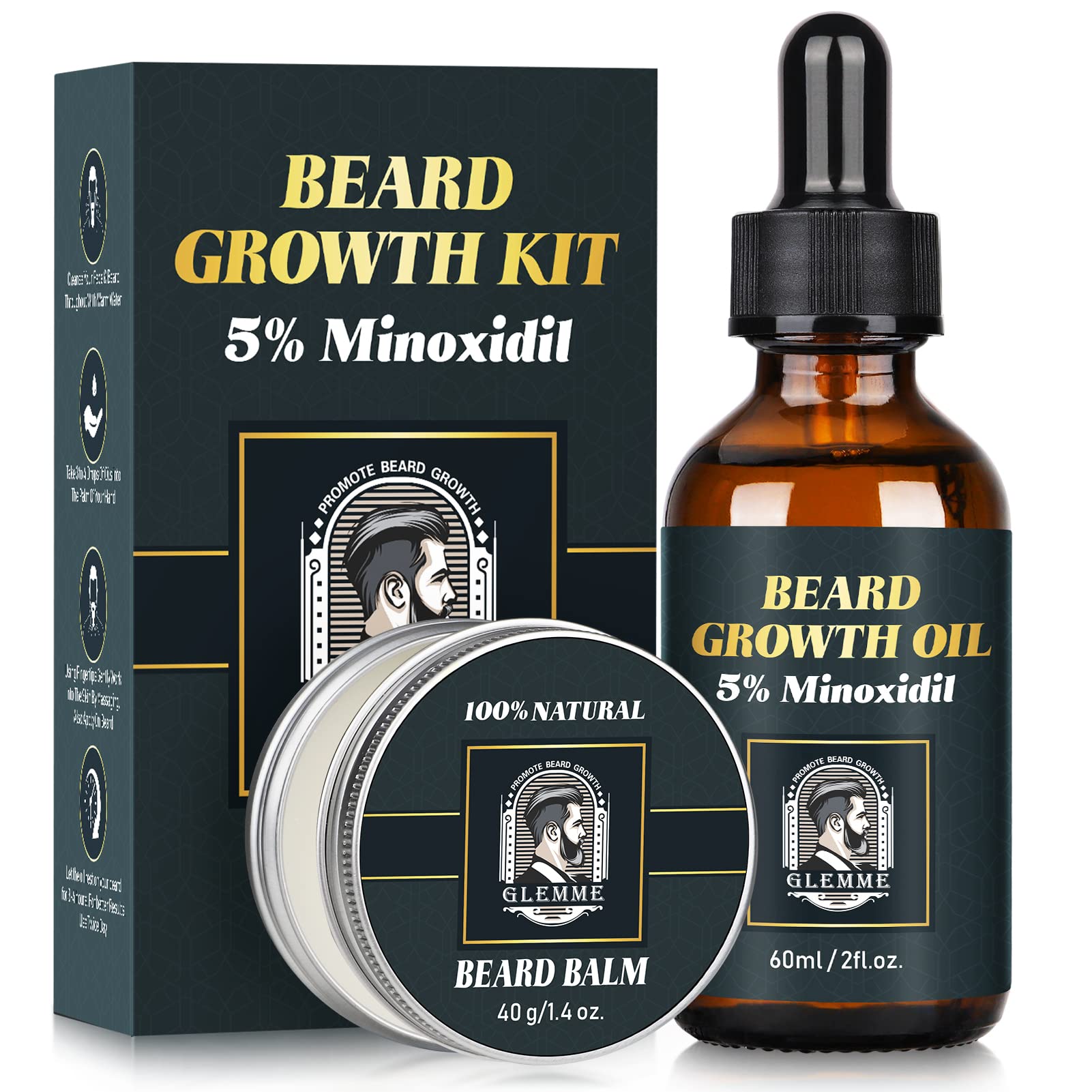 5% Minoxidil Beard Growth Oil Beard Growth Kit for Men Patchy Beard Growth, Natural Beard Balm Beard Growth Oil Serum for Men