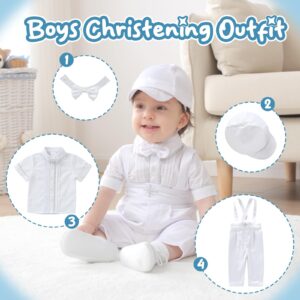 Booulfi Baptism Christening Outfits for Boys Easter Outfit Baby Boys Clothes Church Blessing Suits Summer Gentleman Birthday Wedding Outfit with Dress Shirt Bowtie Suspender Pants Hat 12-18 Months