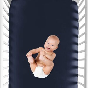 Sweet Jojo Designs Navy Blue Boy or Girl Fitted Crib Sheet Baby or Toddler Bed Nursery - Solid Color for Celestial Sky Gender Neutral Unisex Collection