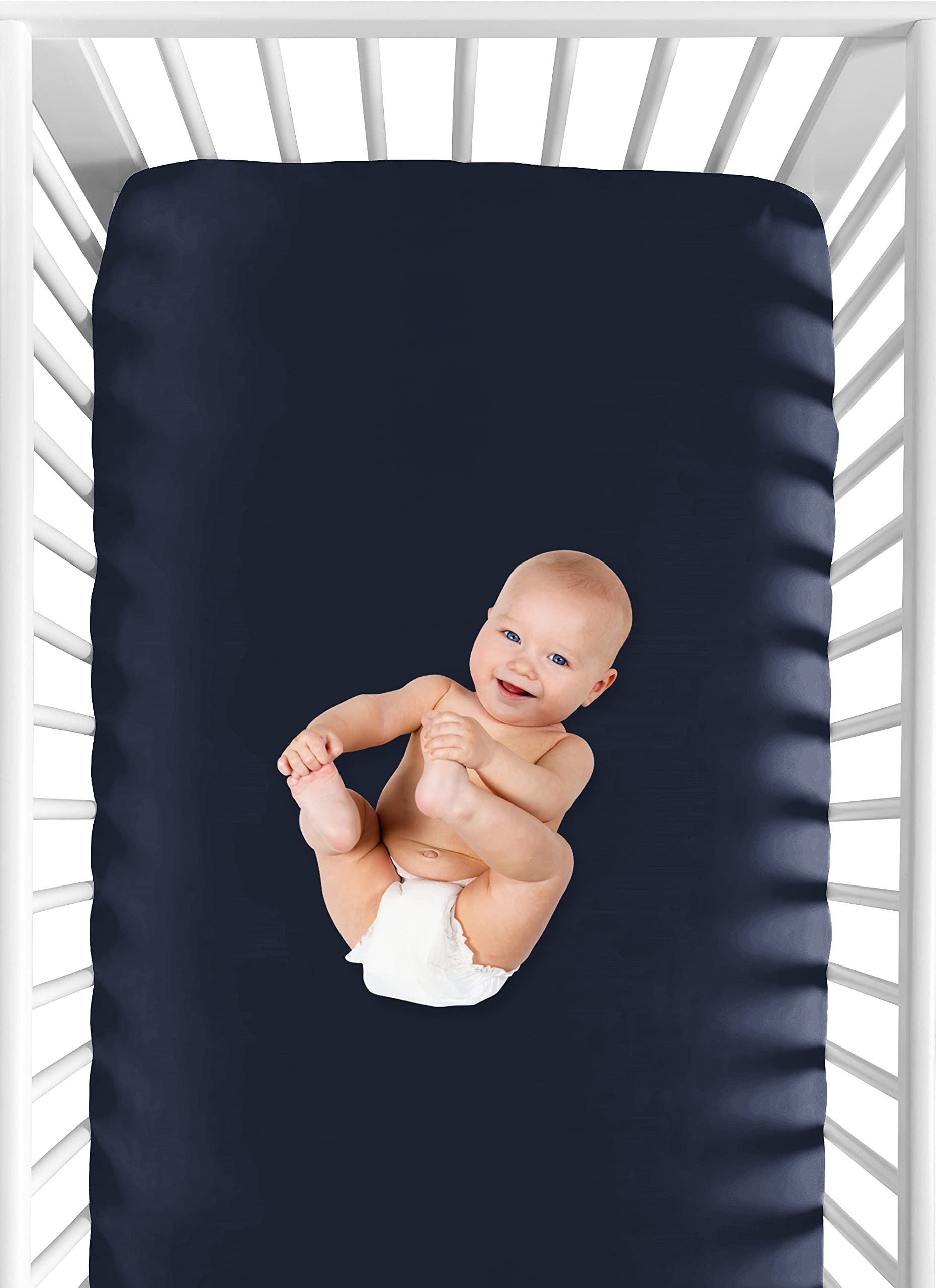 Sweet Jojo Designs Navy Blue Boy or Girl Fitted Crib Sheet Baby or Toddler Bed Nursery - Solid Color for Celestial Sky Gender Neutral Unisex Collection