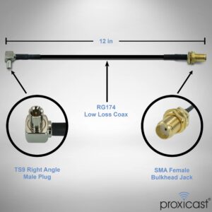 Proxicast 12 inch TS9 to SMA Female External Antenna Adapter Cable Pigtail for 4G/5G Modems, Hotspots & Routers - Nighthawk M6/MR6500, M5/MR5100, M1/MR1100, Jetpack 8800L, 7730L (ANT-104-TS9-2PK)