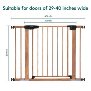 BABELIO 29-46 Inch Pressure Mounted Metal Baby Gate with Wood Pattern, Easy Install, No Drilling, No Tools Required, with Wall Protectors and Extenders