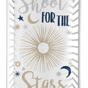 Sweet Jojo Designs Star and Moon Boy or Girl Fitted Crib Sheet Baby or Toddler Bed Nursery Photo Op - Navy Blue, Gold, and Grey Celestial Sky Gender Neutral Unisex Shoot for The Stars