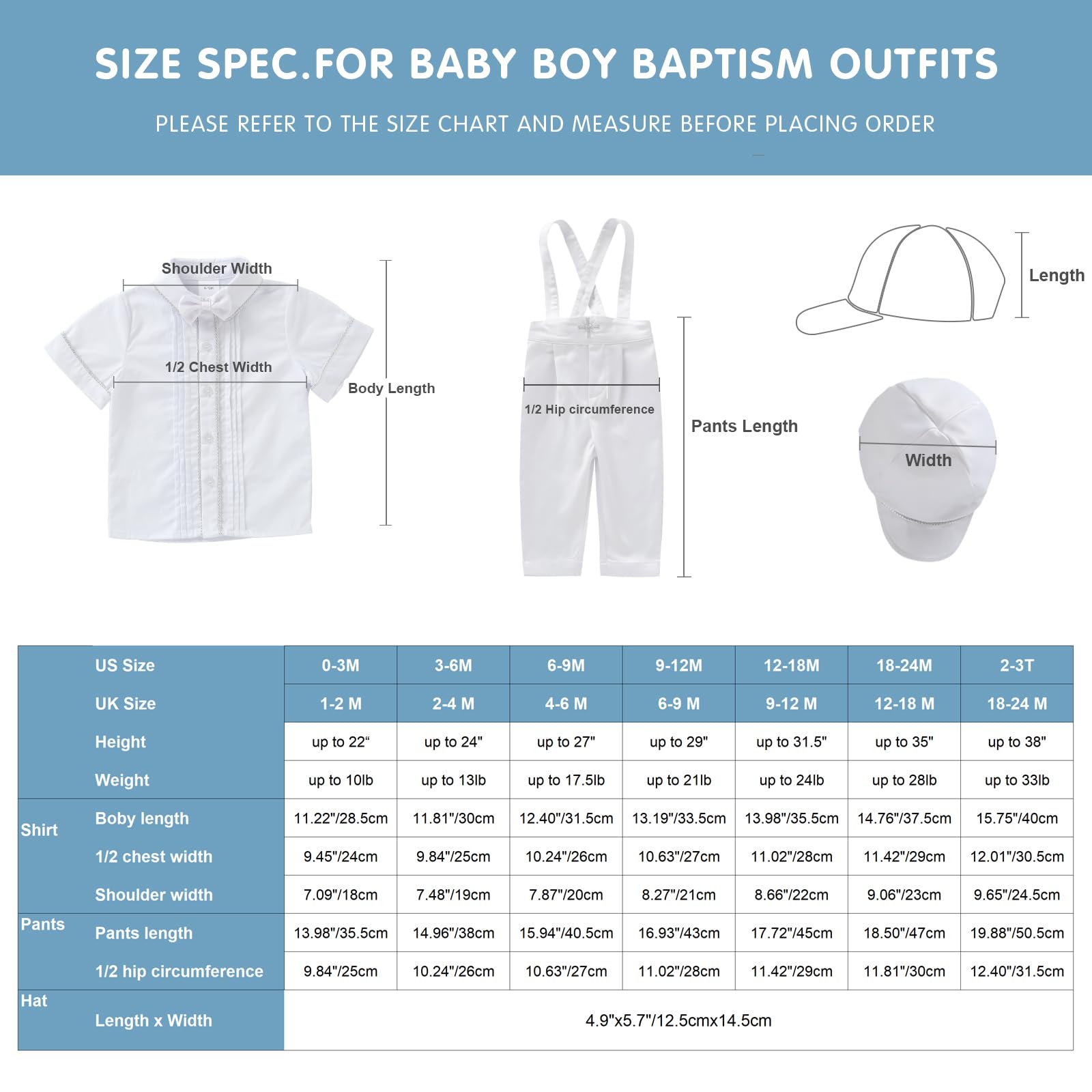 Booulfi Baptism Christening Outfits for Boys Easter Outfit Baby Boys Clothes Church Blessing Suits Summer Gentleman Birthday Wedding Outfit with Dress Shirt Bowtie Suspender Pants Hat 12-18 Months