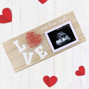 Baby Ultrasound Picture Frame New Mom Gifts Pregnancy Announcements Sonogram Keepsake Frame 3" x 3" Baby Scan Photo Nursery Decor (Love at First Heartbeat)