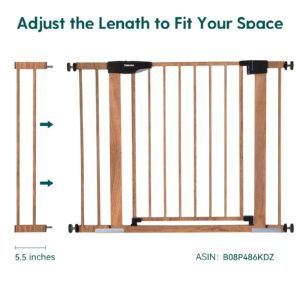 BABELIO 29-46 Inch Pressure Mounted Metal Baby Gate with Wood Pattern, Easy Install, No Drilling, No Tools Required, with Wall Protectors and Extenders