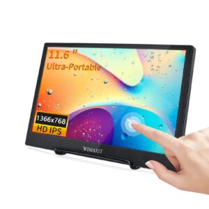 wimaxit 12inch portable monitor dual usb type-c touchscreen ips display with 1366x768 mini hdmi usb-c speakers for laptop pc computer ps4 xbox phone