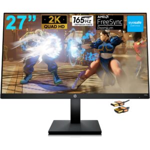 hp 27 gaming monitor 27” qhd (2560 x 1440) ips panel 165hz refresh rate 1ms response time 400 nits hdr400 amd freesync low blue light mode anti-glare + hdmi cable