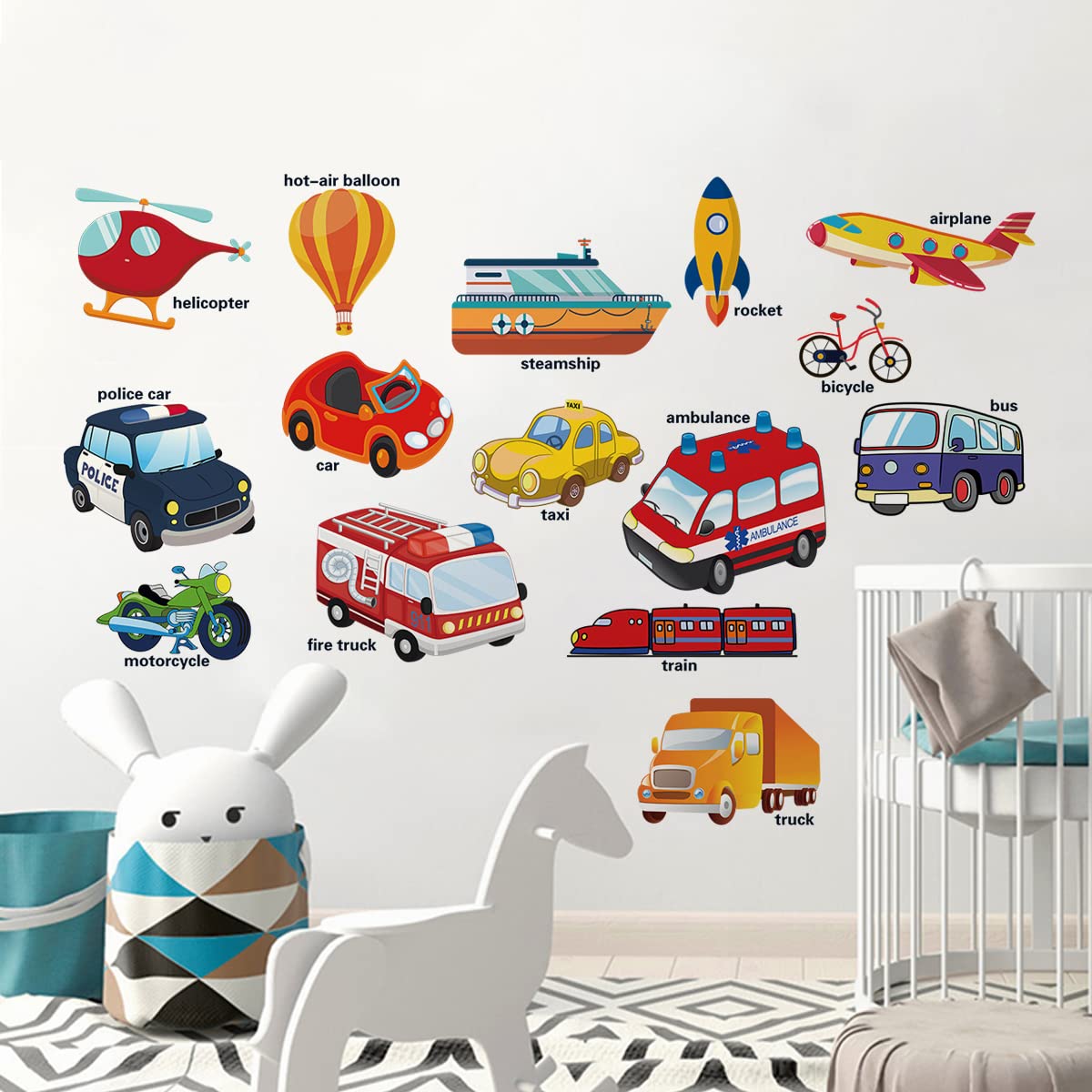 Transport Car Wall Decals Kids,Large Educational Kids Room Wall Stickers,Kids Wall Sticker Decors for Nursery,Boy Room,Bedroom,Classroom,Playroom,Living Room.