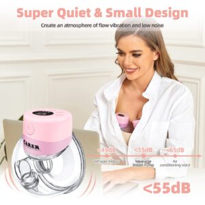 Wearable Breast Pump 2pcs Ultra-Quiet Electric Hands Free Breast Pump Spill-Proof Pain Free Rechargeable Portable Breast Pump with LCD Screen Massage and Memory Mode Wireless Breastpump（27/24/21MM）