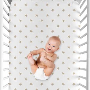 Sweet Jojo Designs Stars Boy or Girl Fitted Crib Sheet Baby or Toddler Bed Nursery - White and Gold Star for Celestial Sky Gender Neutral Unisex Collection