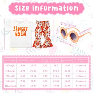 4 Pcs Toddler Baby Girl Short Sleeve T-Shirt Top Floral Flared Bell Bottom Pant Headband Sunglasses Kid Summer Outfit(Small)